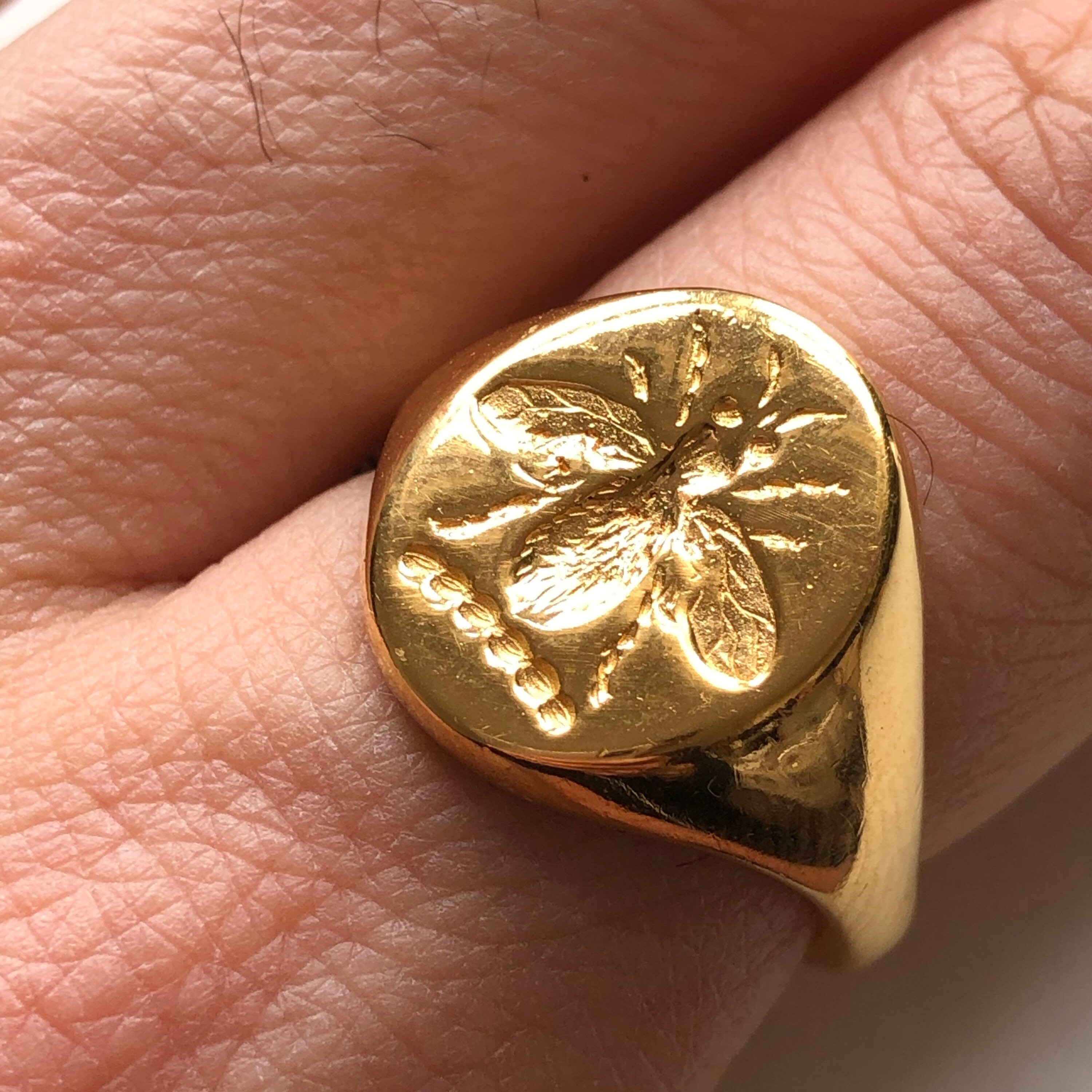 22k Gold Plated Bee Signet Ring, Seal Signet Ring, Bee Jewellery, Deep ...
