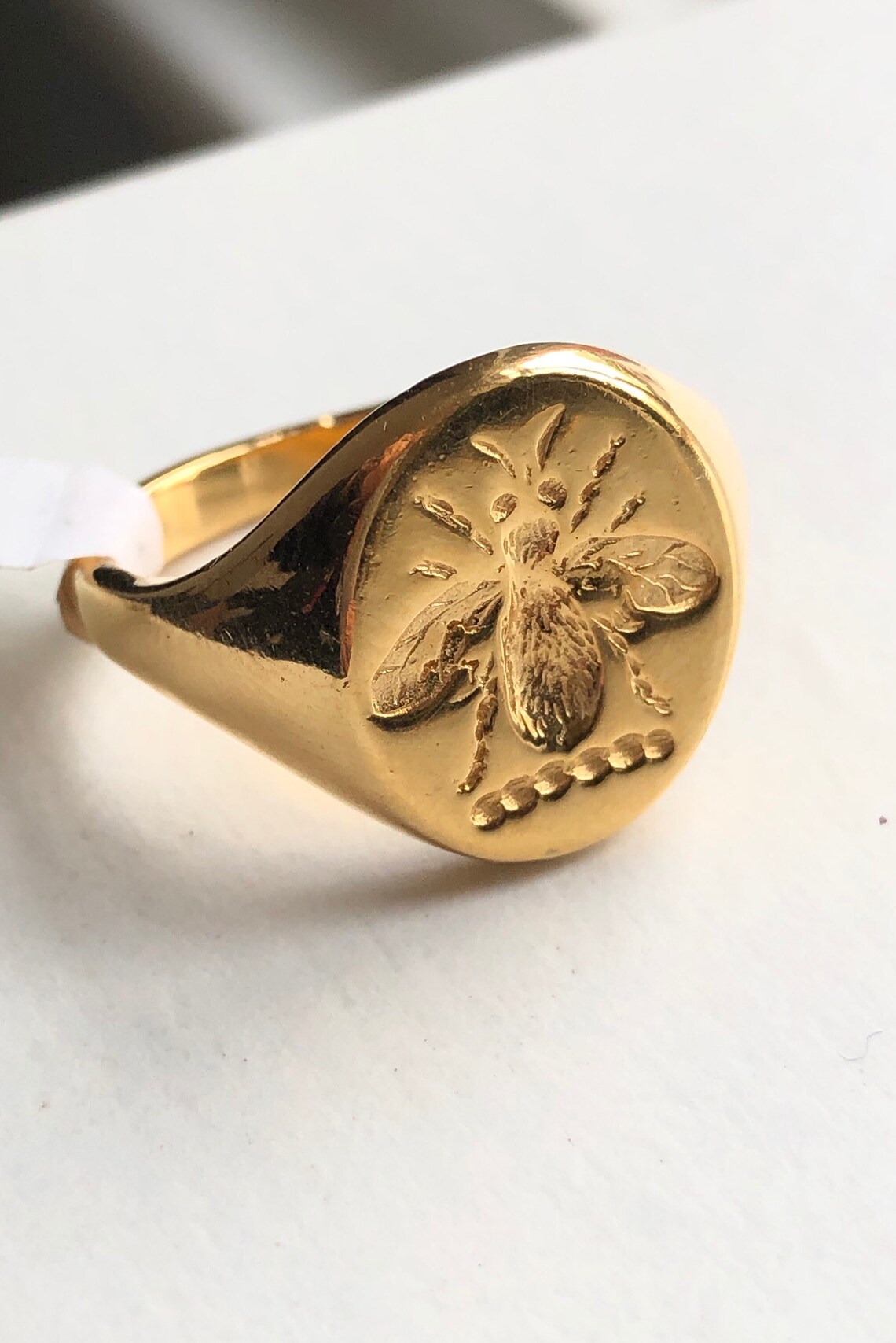22k Gold Plated Bee Signet Ring, Seal Signet Ring, Bee Jewellery, Deep ...
