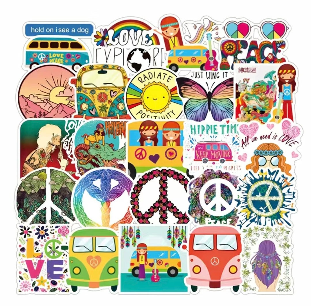 Hippie Sticker Pack, Fun Waterproof Vinyl Decals for Laptop, Water ...