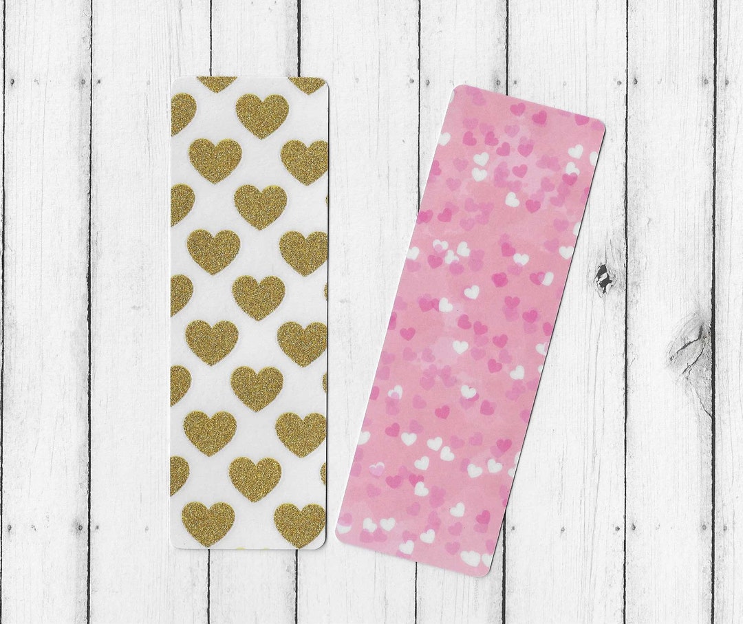 Gold Glitter Heart Bookmark, Double Sided, Laminated Bookmark, Gifts ...