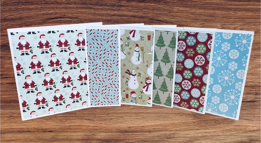 Christmas Cards. Set of 6, Blank Holiday Note Cards, Snowflakes, Santa ...