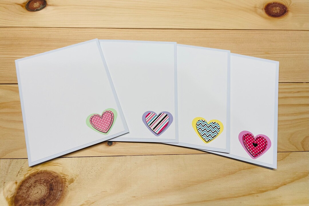 Valentine’s Day Cards, Set of 4, Blank Note Cards, Handmade Notecards ...