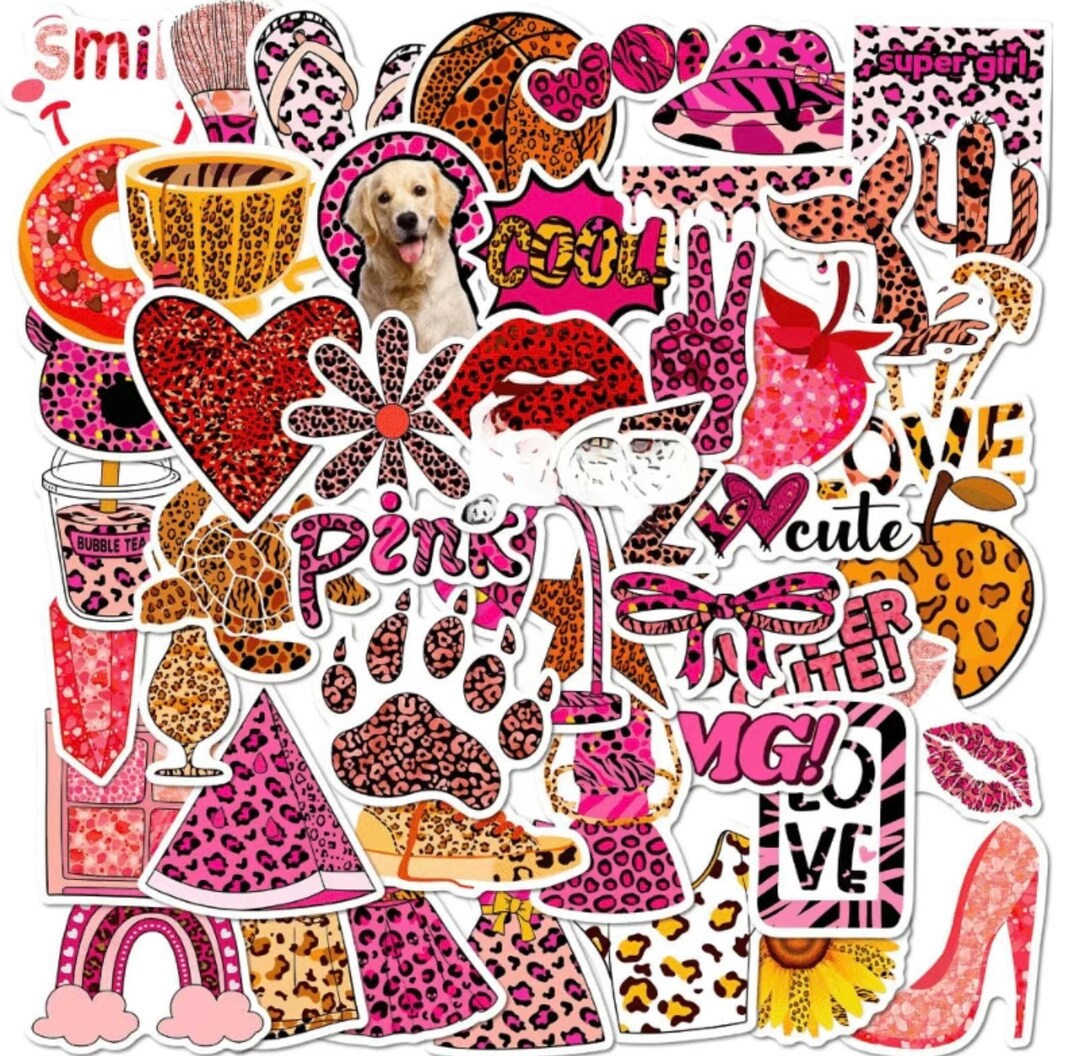 Pink Leopard Stickers, Funny, Cartoon, Aesthetics Decals Graffiti ...