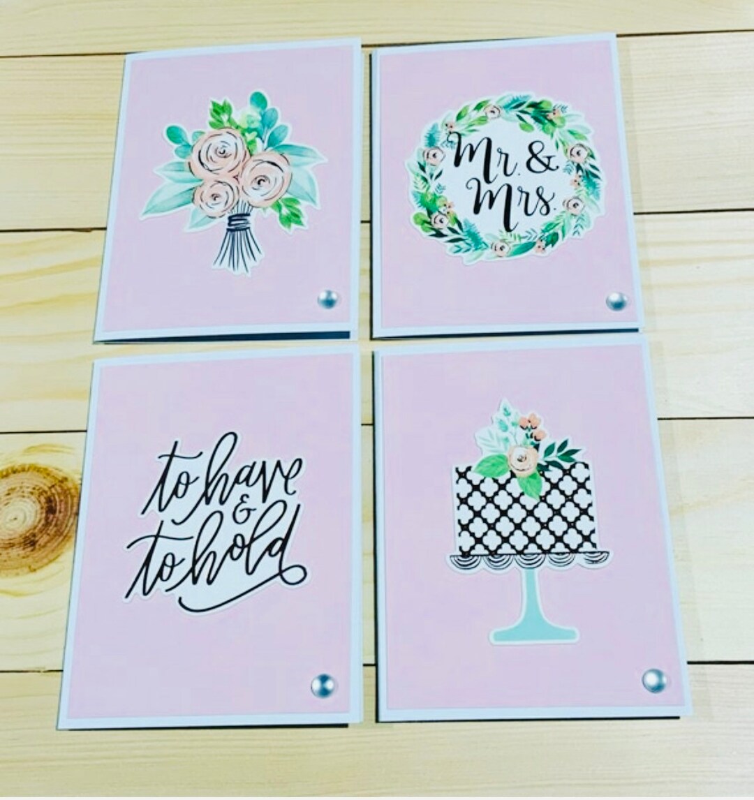 Wedding Card Set. Just Married Cards. Wedding Greeting Cards. Set of 4 ...