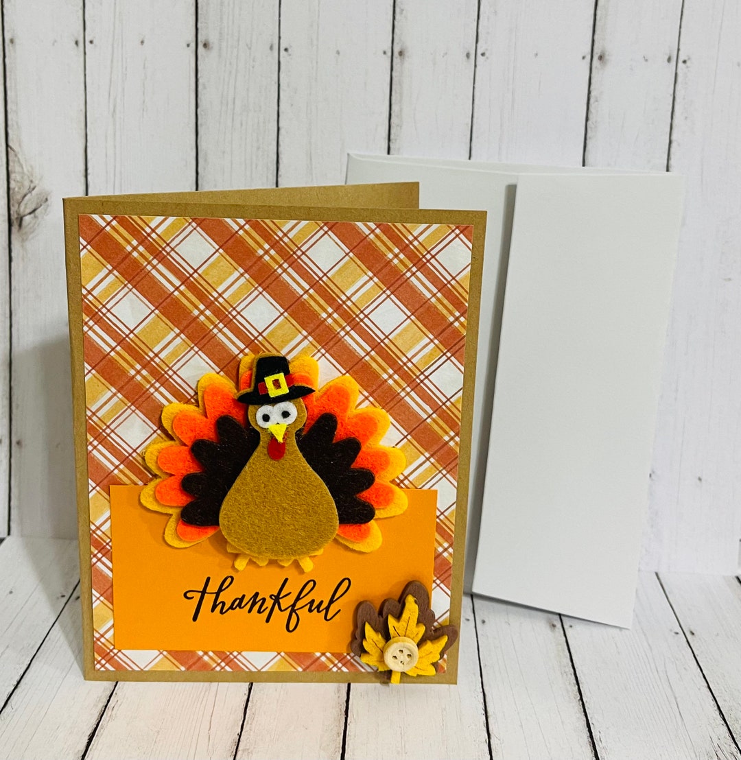 Thankful Card, Thanksgiving Card, Turkey Note, Ink Stamped Greeting ...