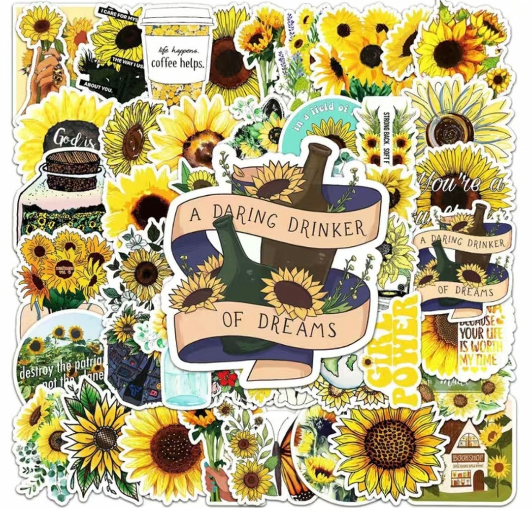 Sunflower Sticker Pack, Random Stickers for Water Bottles, Aesthetic ...