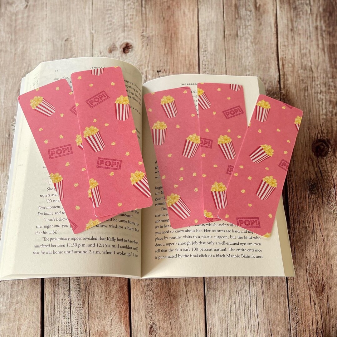 Movie Popcorn Bookmark, Laminated Bookmark, Popcorn Lover Gift, Movie ...