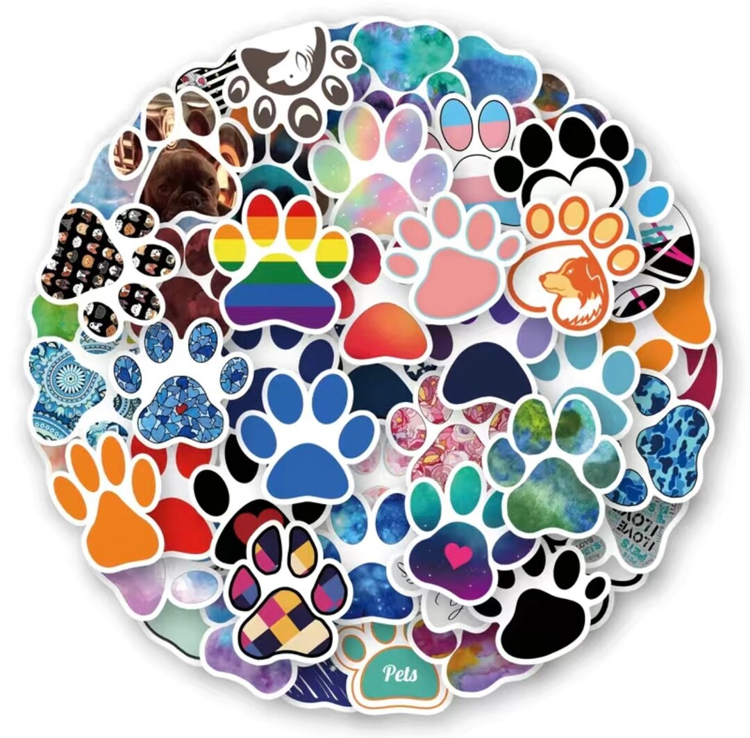 Paw Print Stickers, Vinyl Waterproof Cute Cartoon Cat Dog Animals ...