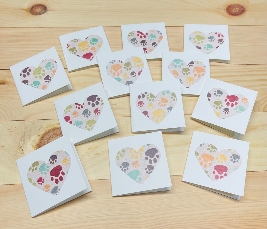 Mini Heart Paw Print Card, Heart Note Card, Love Notes, Note Card ...