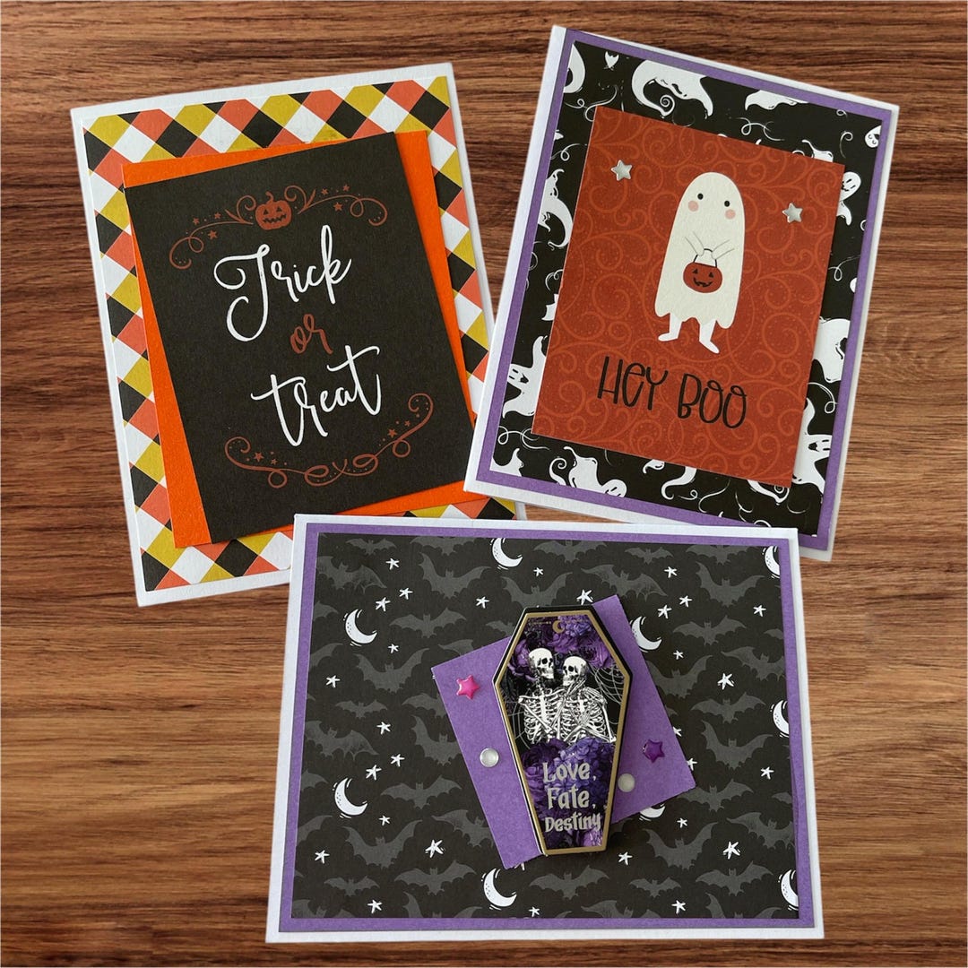 Halloween Cards. Set of 3, Blank Halloween Cards. Hey Boo. Trick or ...