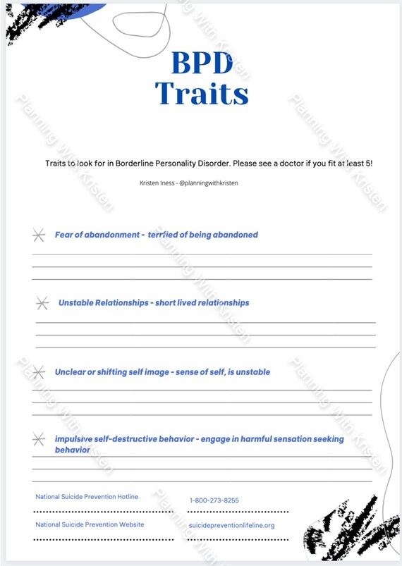 BPD Traits and Symptoms - Etsy