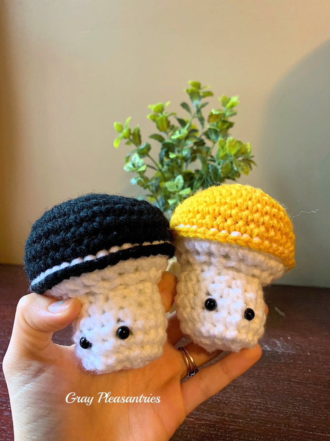 Black and Yellow Button Mushroom Plushie, Amigurumi, Handmade Crochet ...