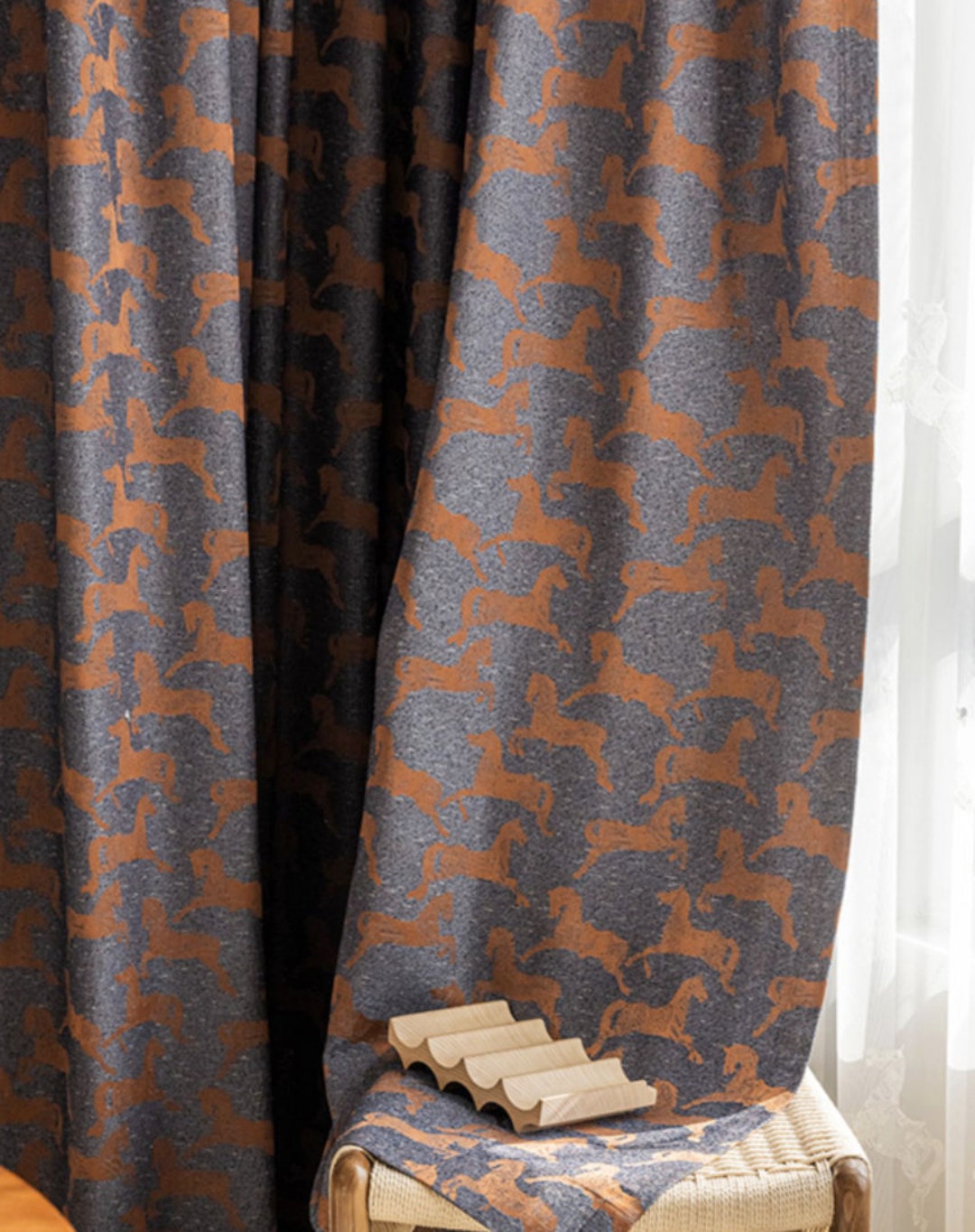 Custom Drapery Vintage Classy Threaded Horse Blackout Drape Upscale ...