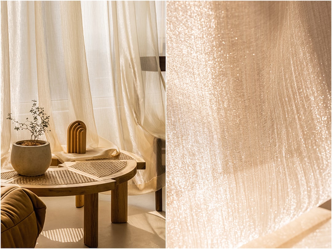 Two Panels Shimmer Champagne Pearl White Shine Glossy Sheer Drape ...