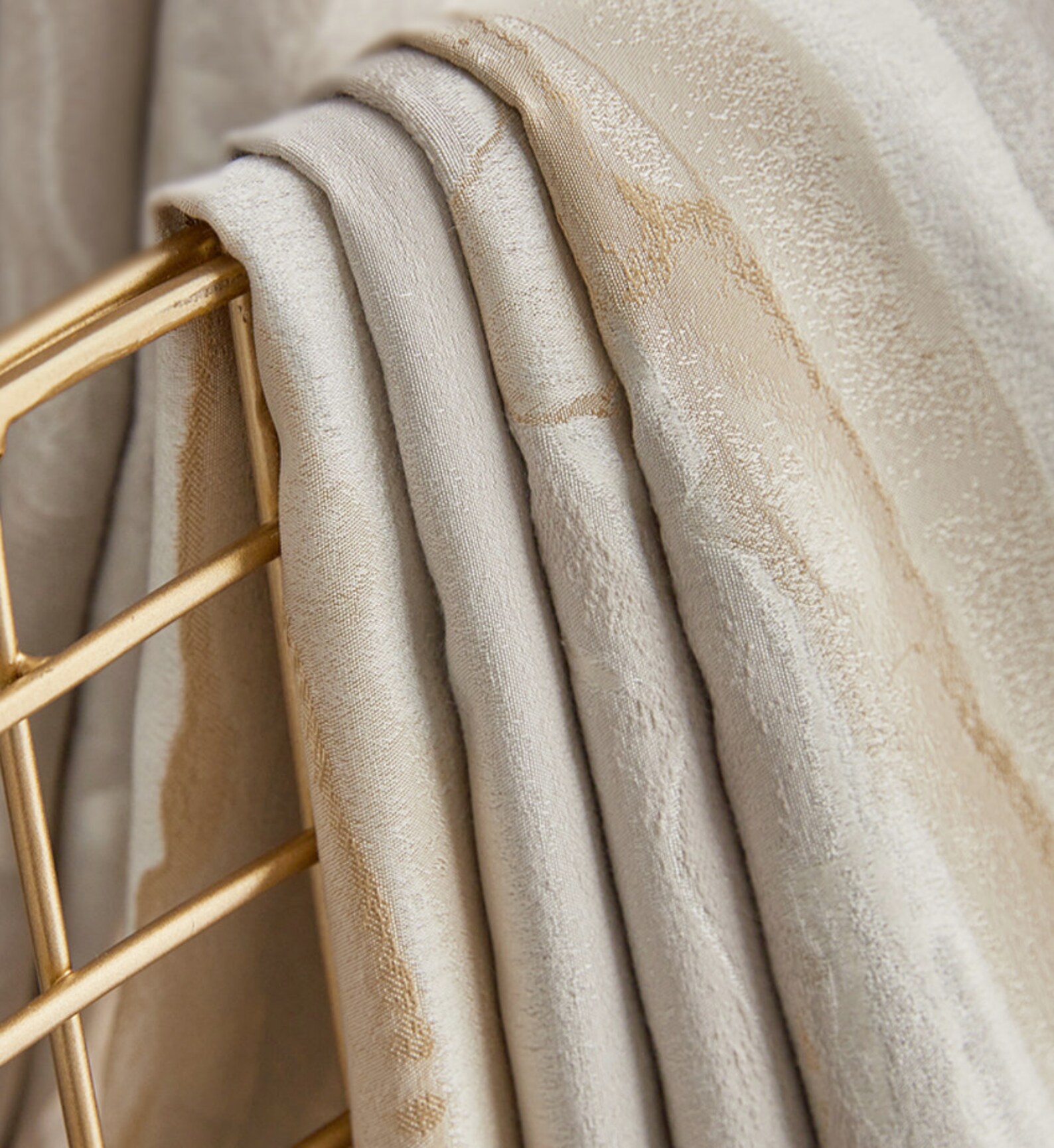 PAIR of Custom Made Drape Abstract Stone Marble Look Curtain Latte Gold ...