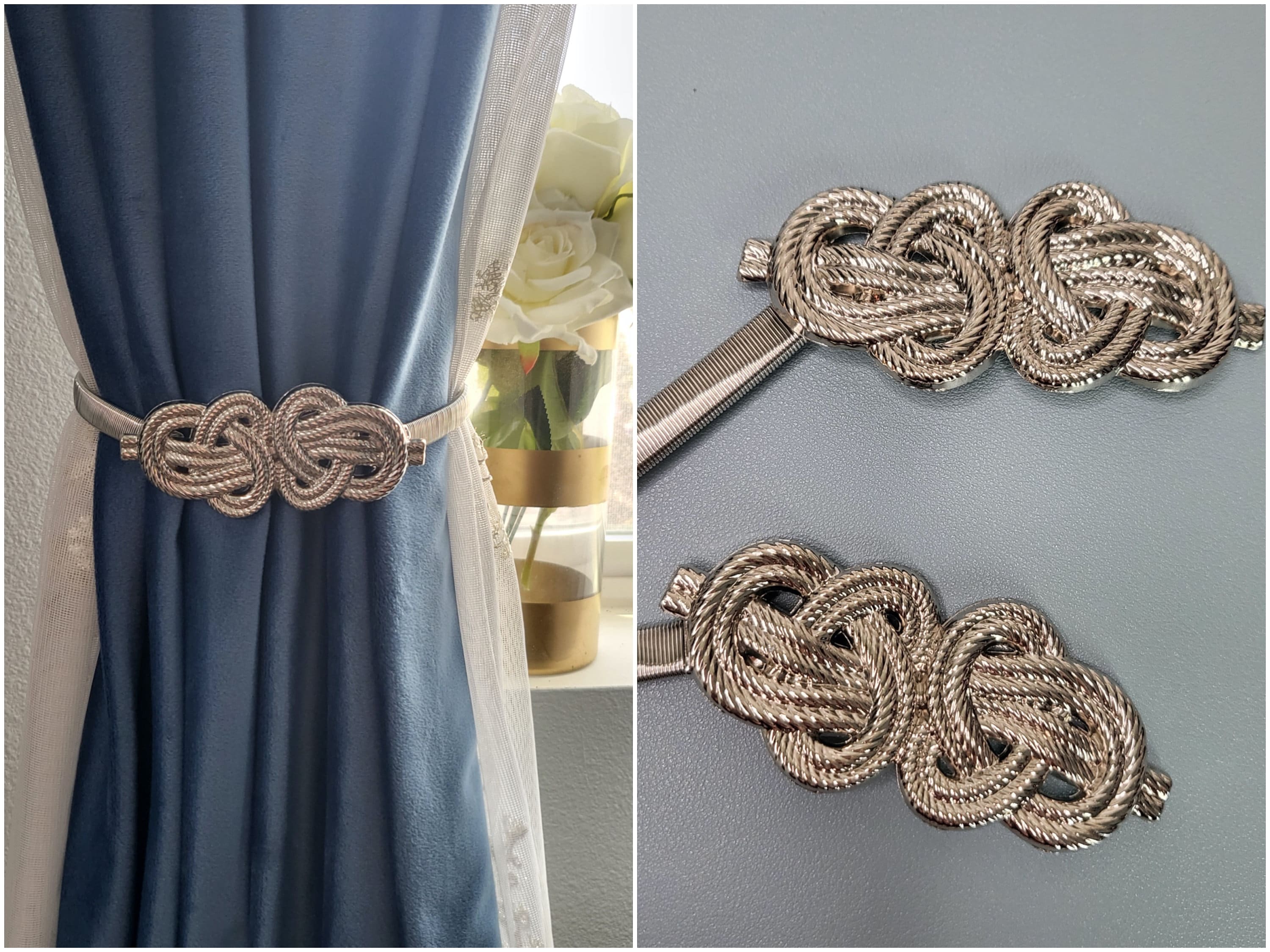 Pair of Metal Modern Drape Tie Back Curtains, Decorative Holdbacks ...