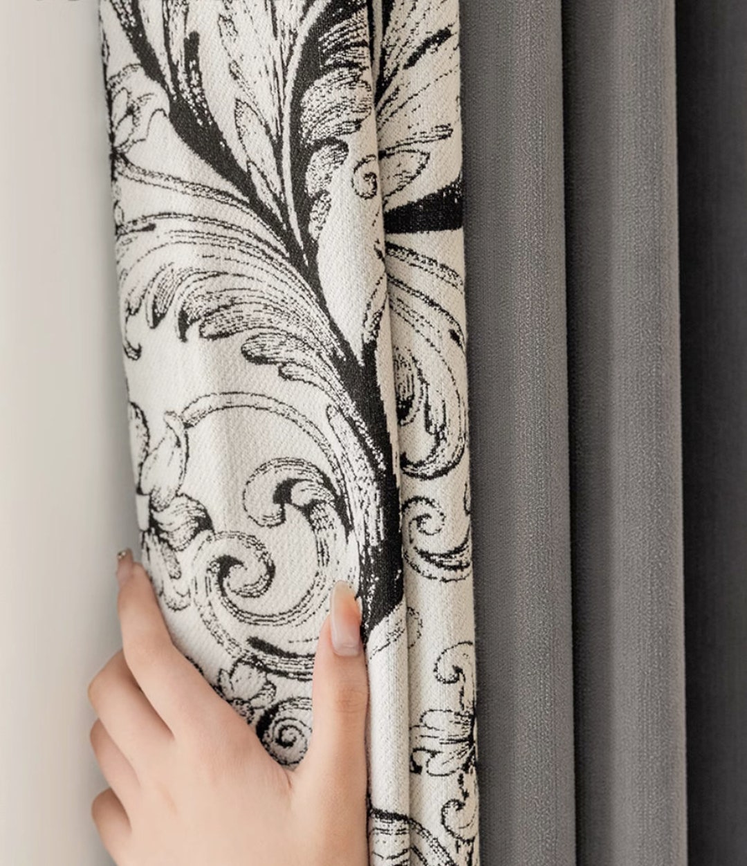 Custom-made Luxury Drapery Two-tone Solid Grey Green Floral Thick ...