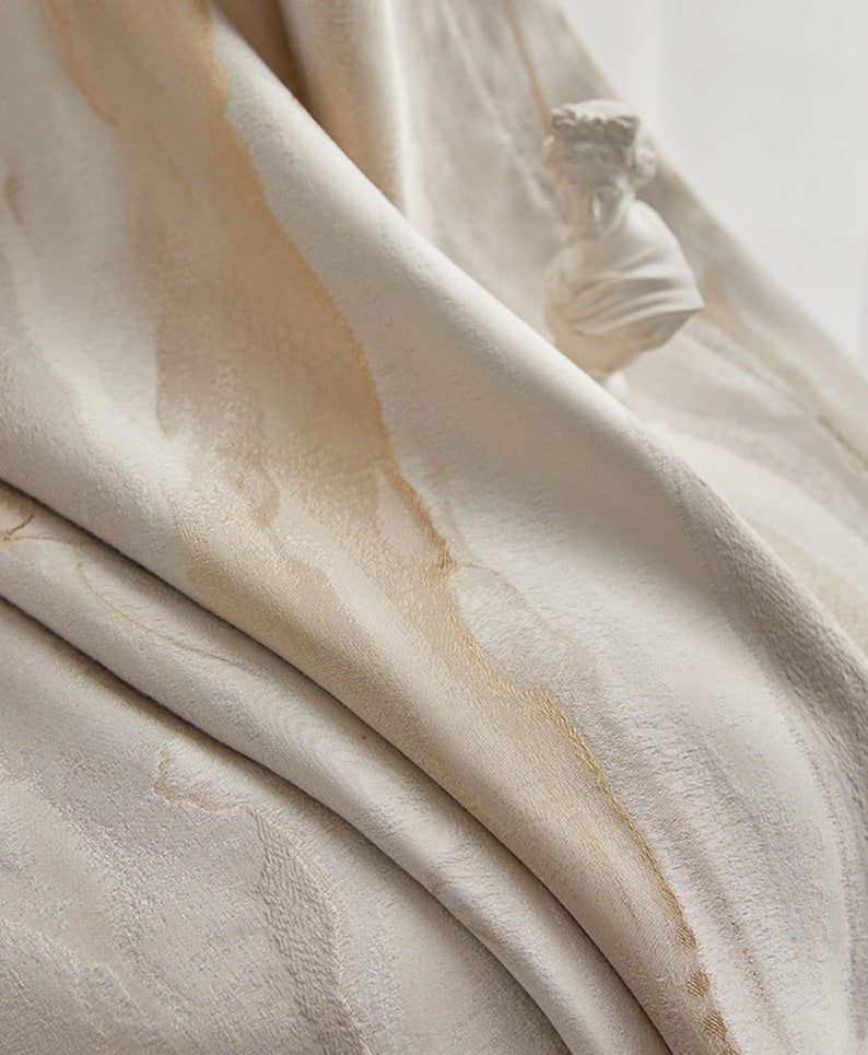 PAIR of Custom Made Drape Abstract Stone Marble Look Curtain Latte Gold ...