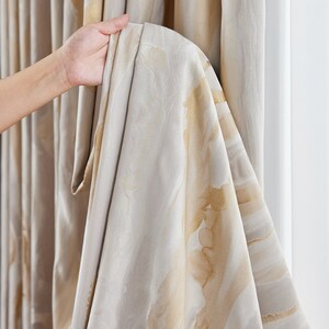 PAIR of Custom Made Drape Abstract Stone Marble Look Curtain Latte Gold ...