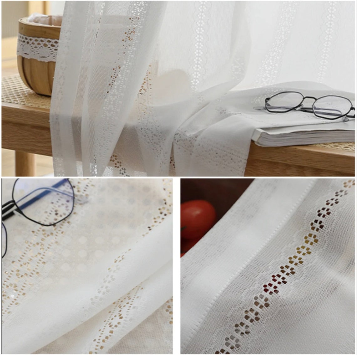 Extra Long Custom Made Sheer Curtain Drapes Lace Floral Lightweight ...