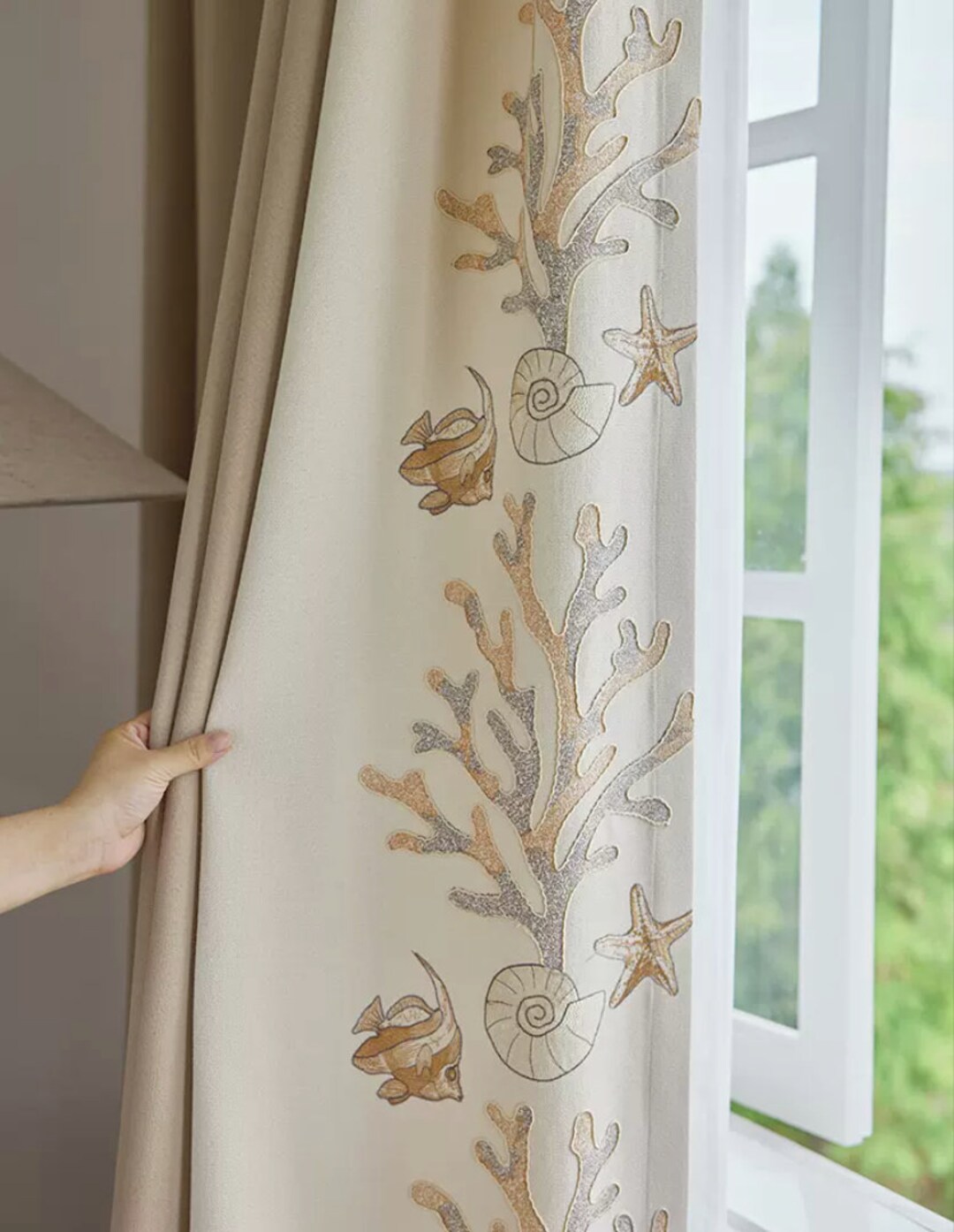 Custom Made Embroidery Embossed Coral Sea Fish Trim Curtain Baby Boy ...