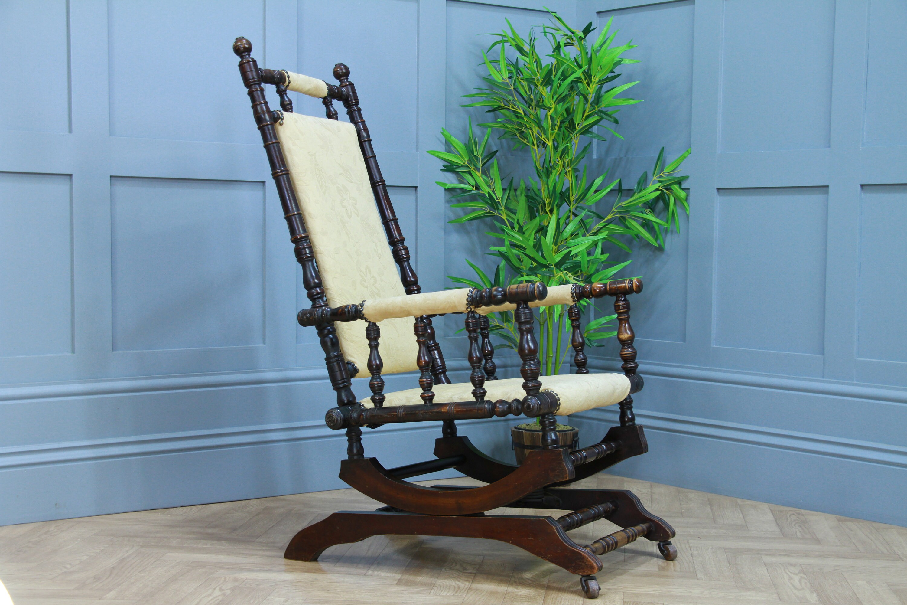 Antique Edwardian Upholstered American Turned Rocking Chair Vintage ...