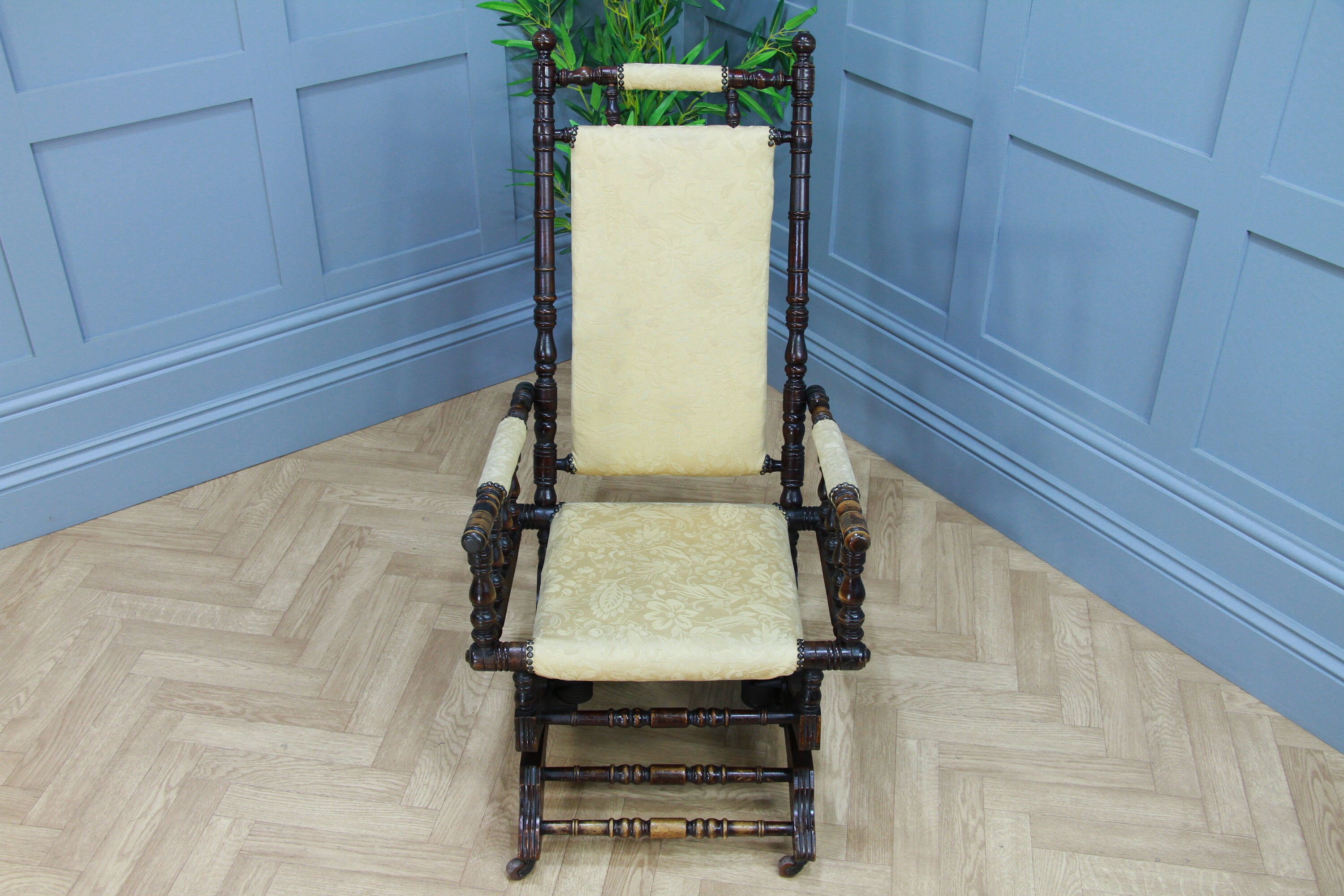 Antique Edwardian Upholstered American Turned Rocking Chair Vintage ...