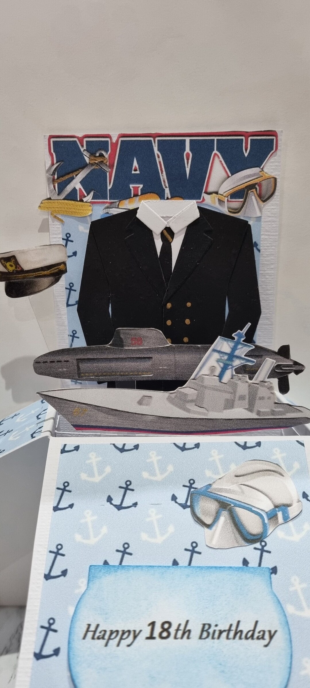 Navy Pop up Box Card - Etsy
