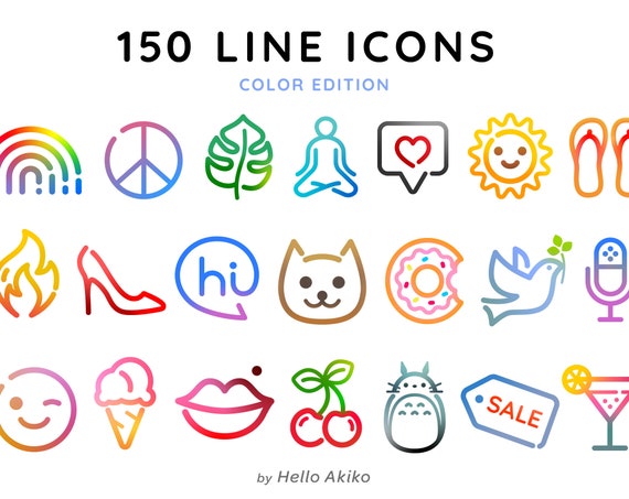 150 Icons Minimalist Line Style COLOR Version for Social | Etsy