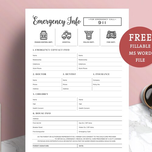 Emergency Phone List Printable PDF Emergency Numbers Sheet - Etsy