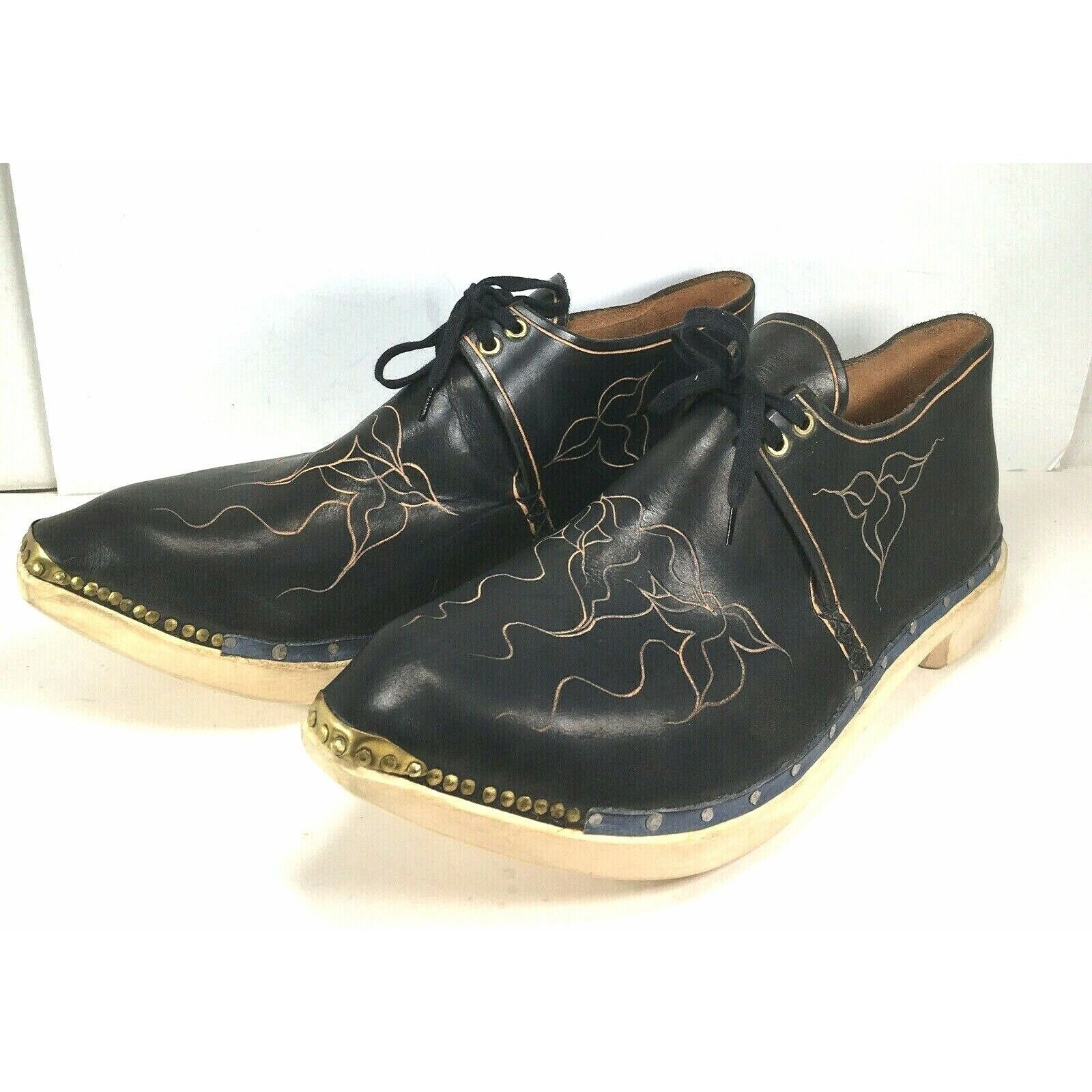 Men's Blue Tooled Leather Wooden Insole/outsole HAND MADE Shoes ...