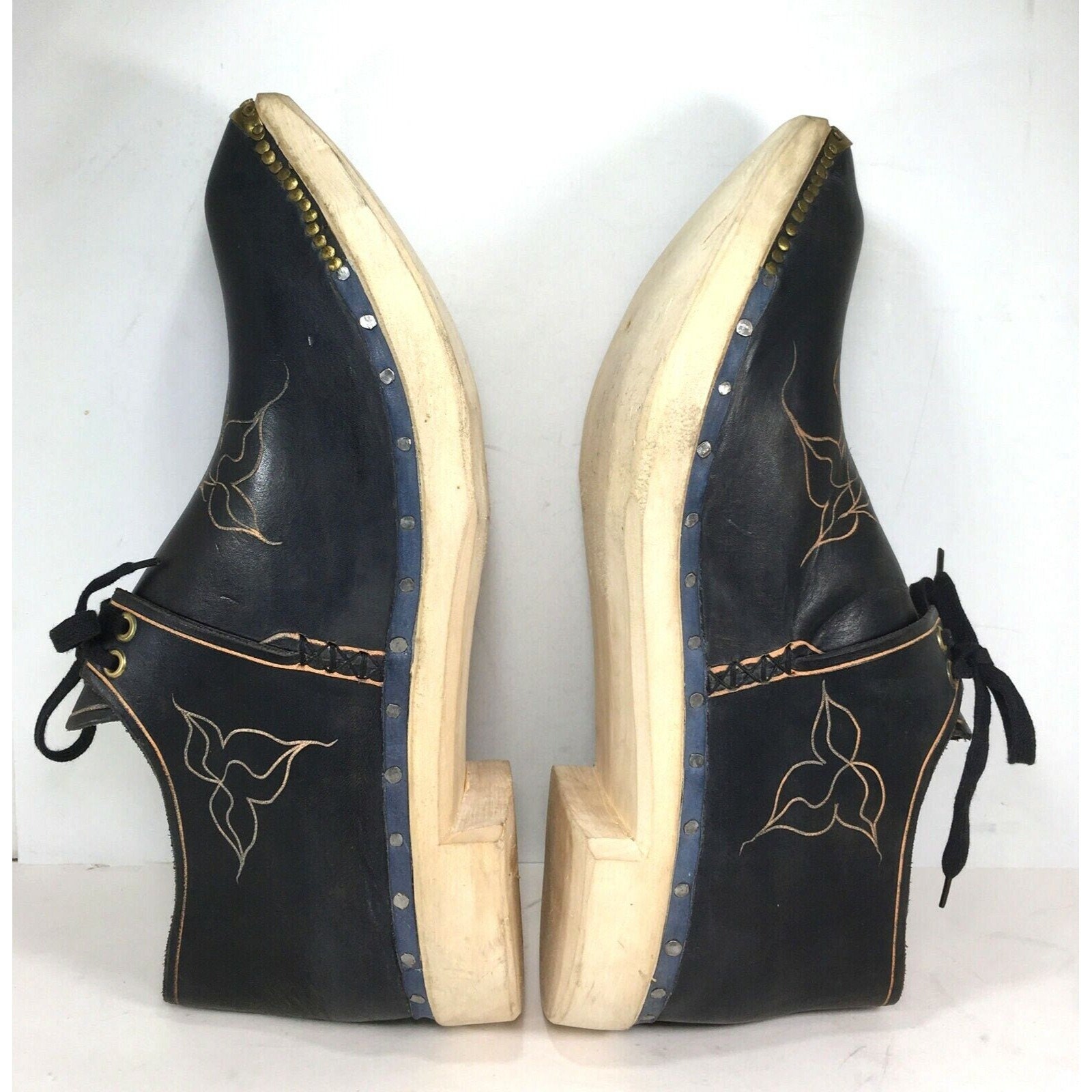 Men's Blue Tooled Leather Wooden Insole/outsole HAND MADE Shoes ...