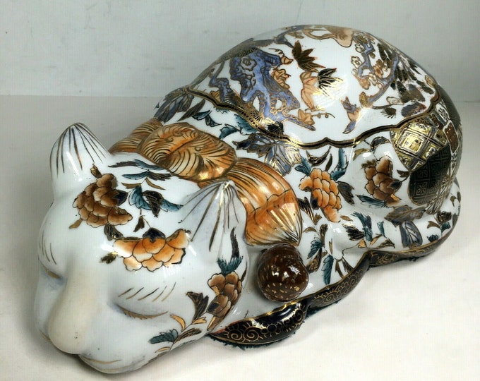 Asian Satsuma Cat Deep Cobalt Blue Large 13 Hand Painted Scroll Down ...