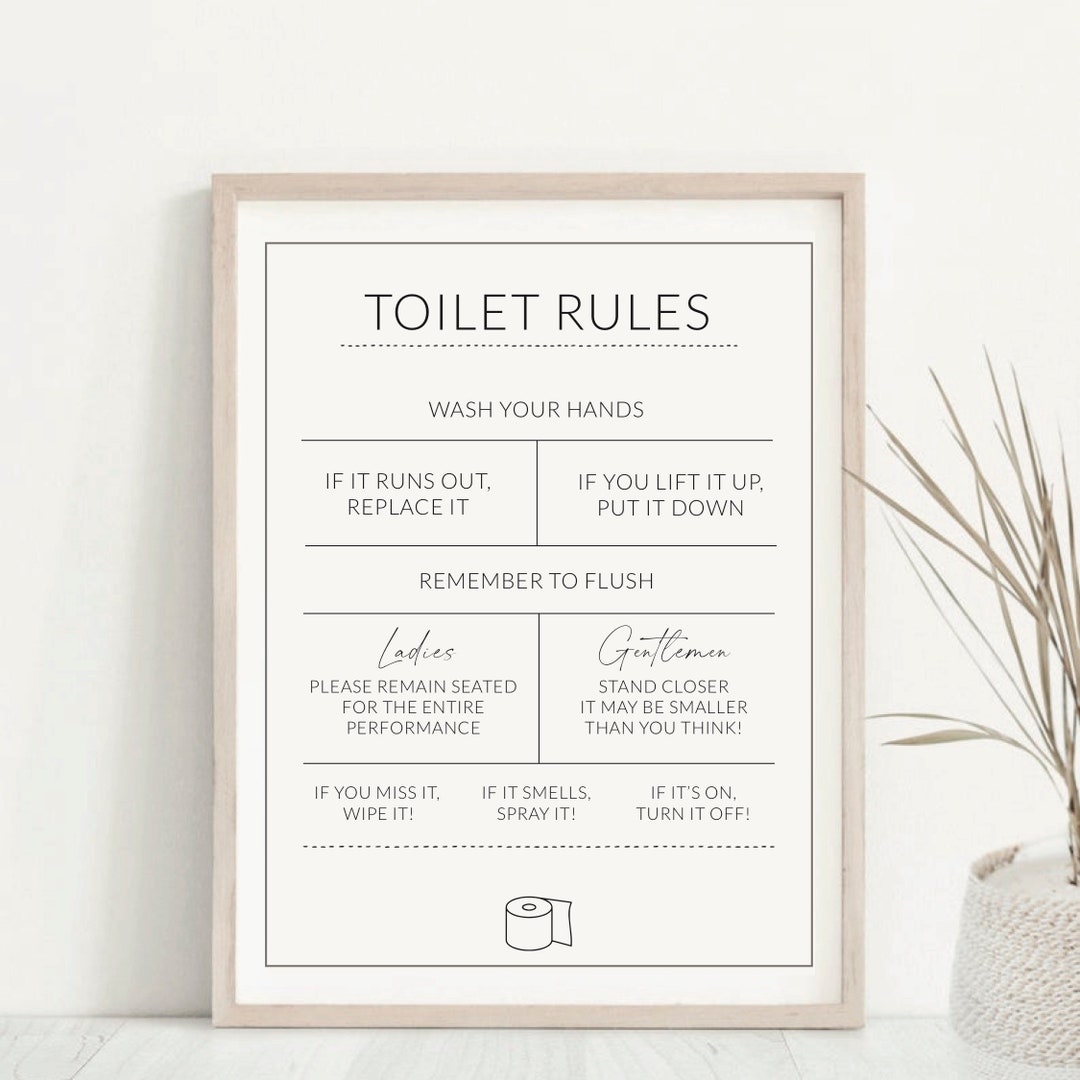 Toilet Rules Sign, Loo Decor, WC Poster, Bathroom Wall Art - Etsy UK