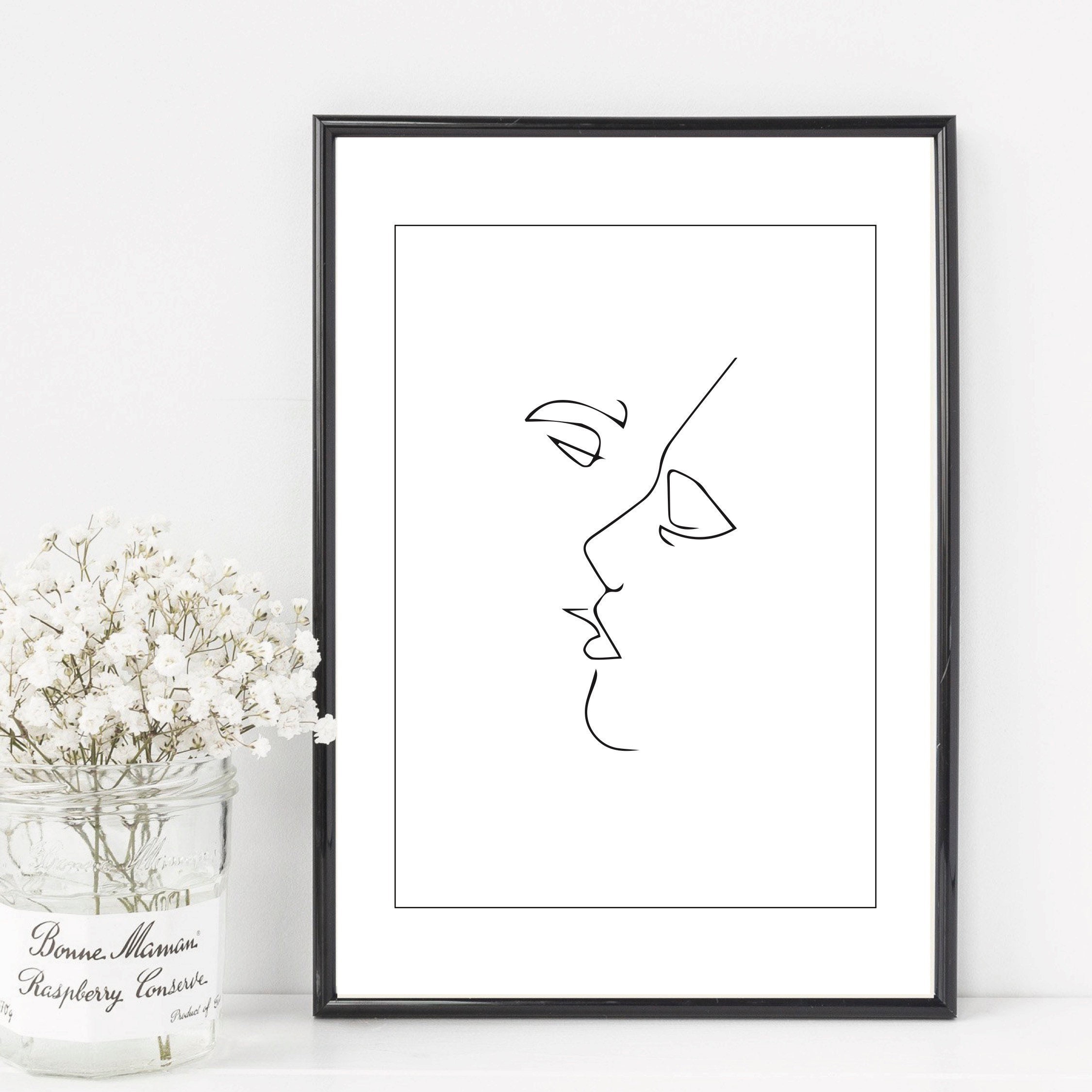 Kiss Line Drawing Couple Abstract Kiss Print Kissing Poster - Etsy UK