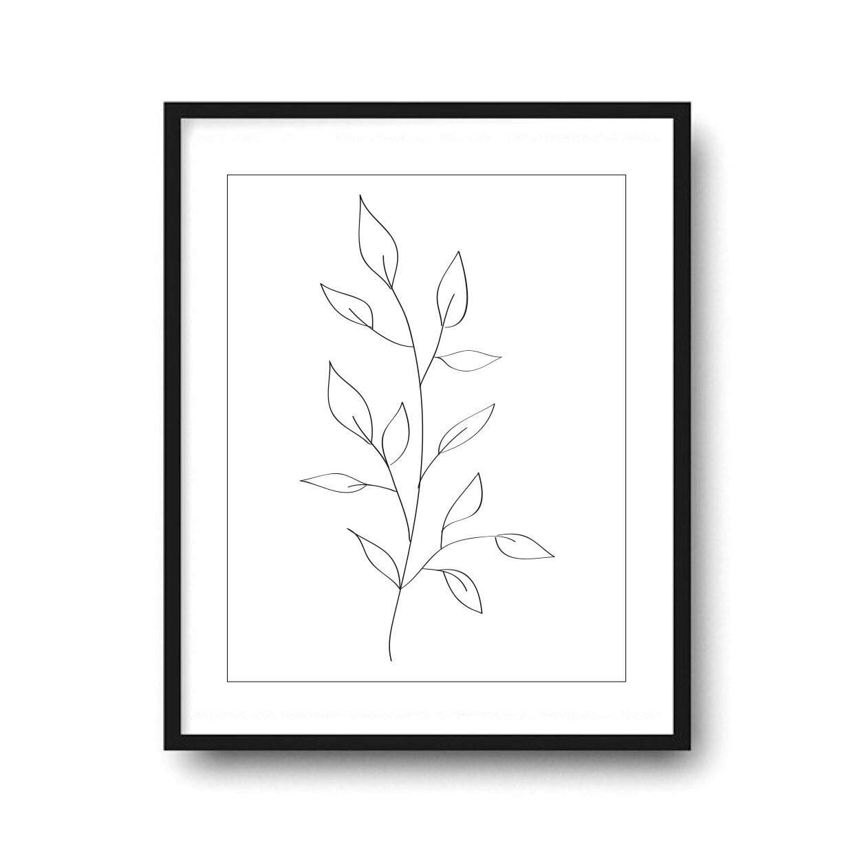 Botanical Leaf Line Drawing Minimalist Black and White Print | Etsy