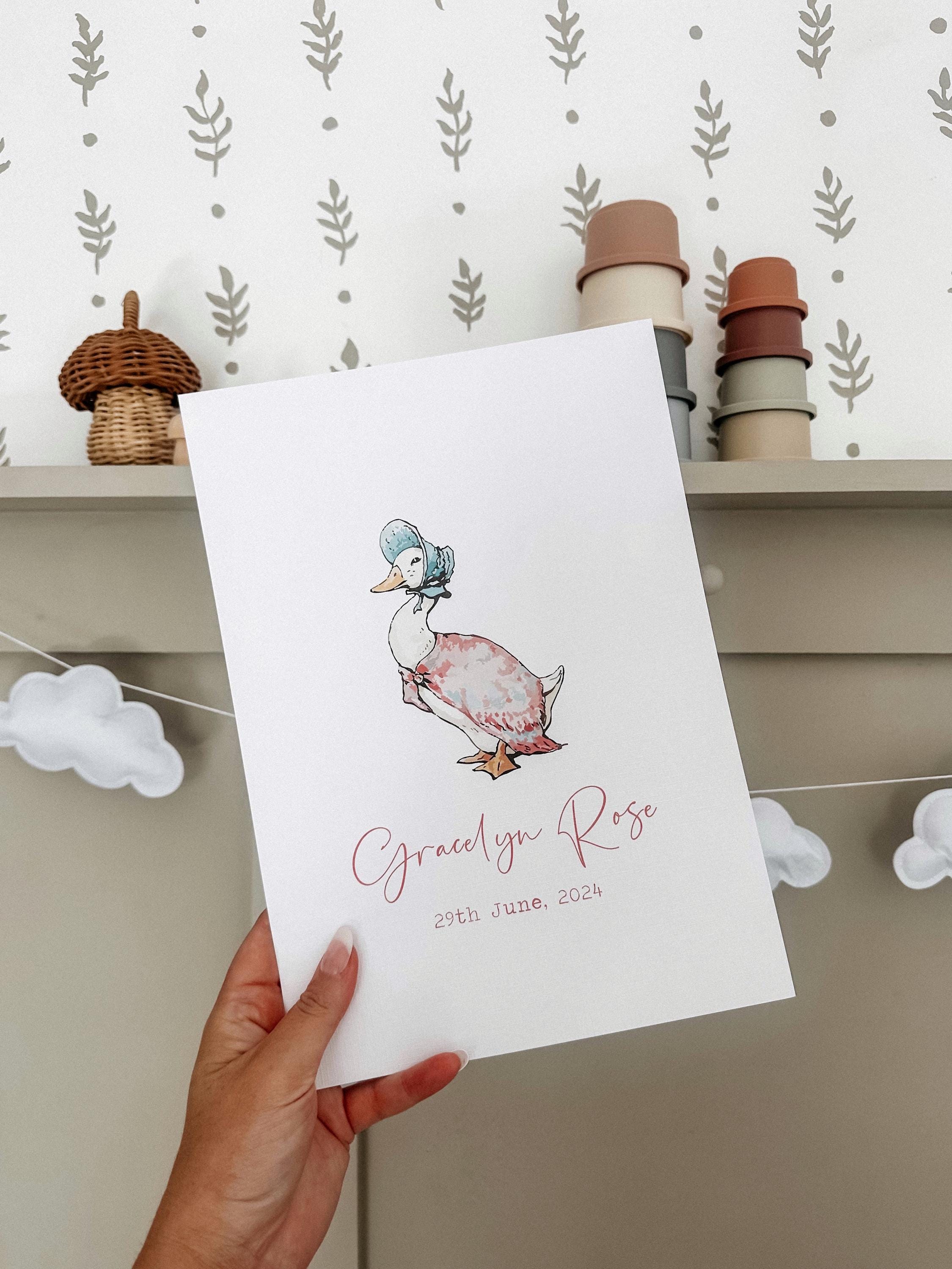 Personalised Jemima Puddle Duck Baby Girl Print, Nursery Decor, New ...