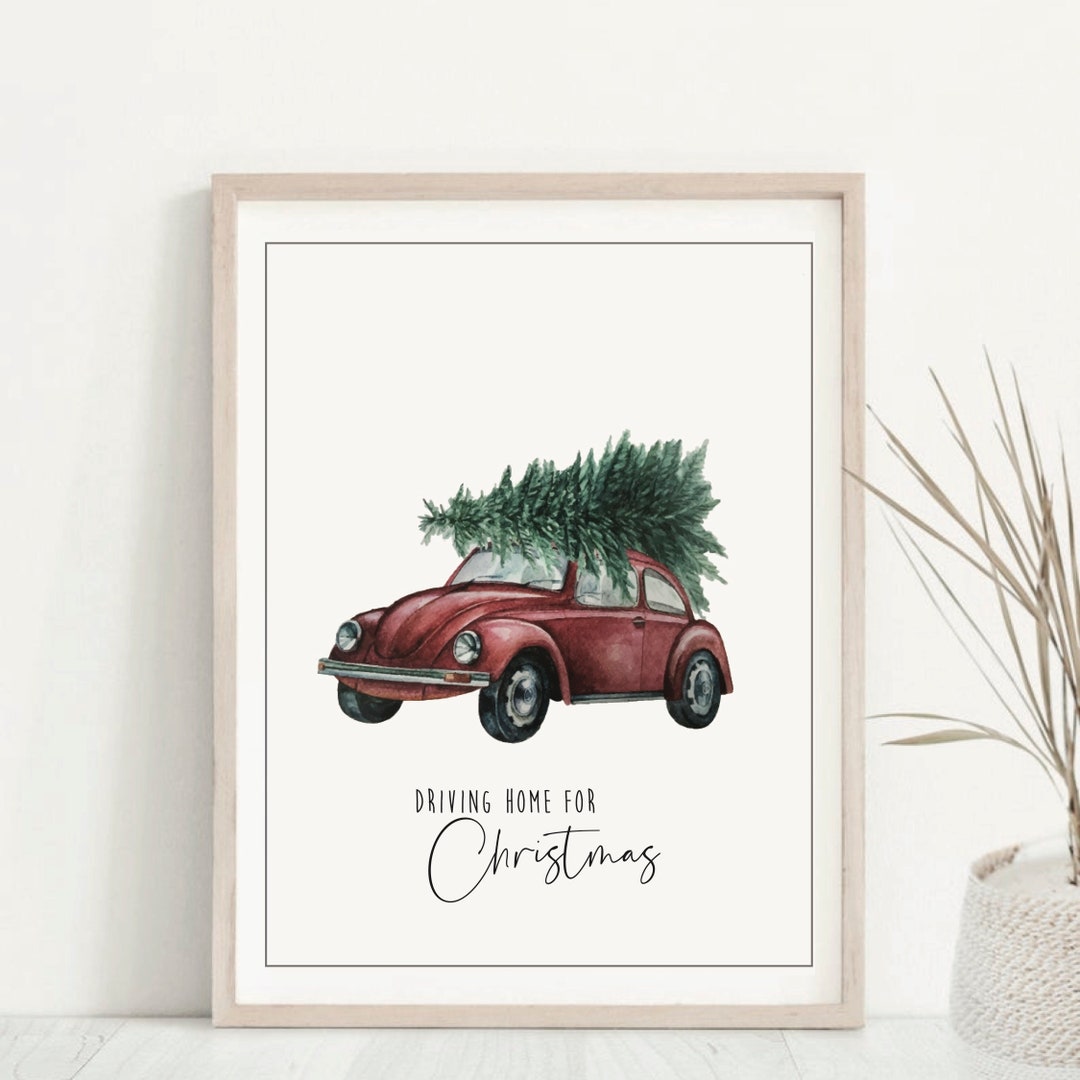 Red Car Christmas Tree Print, Driving Home for Christmas Print ...