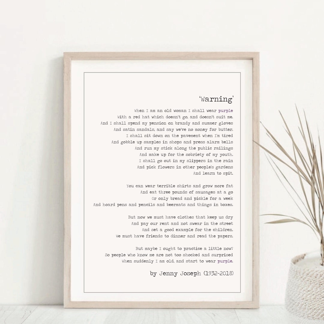 When I’m Old I Shall Wear Purple Poem Print, Warning Poem Poster - Etsy