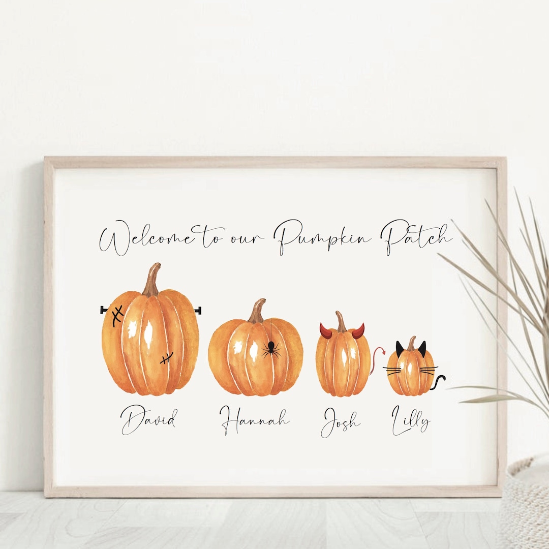 Family Pumpkin Patch Print, Halloween Autumn Decor, Personalised Fall ...