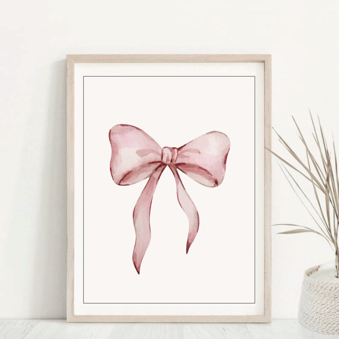 Pink Ribbon Bow Print, Girls Room Decor - Etsy
