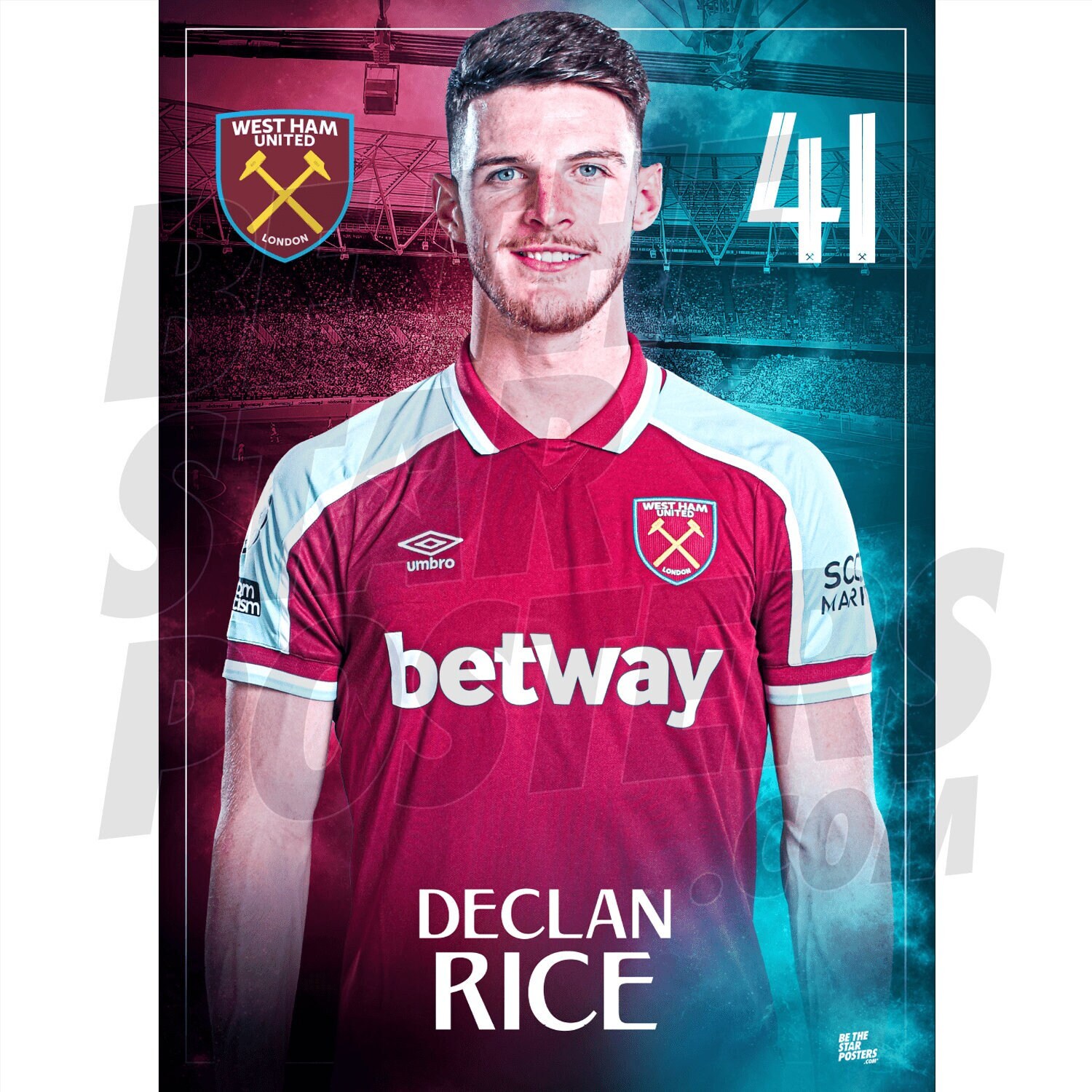 West Ham United FC 21/22 Declan Rice Headshot Poster - Etsy UK