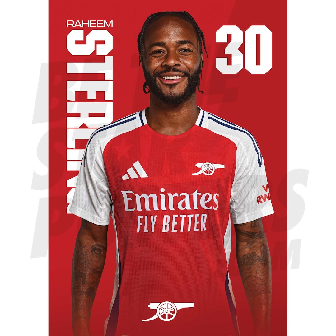 Arsenal FC Sterling 24/25 Headshot Poster - Officially Licensed Product ...