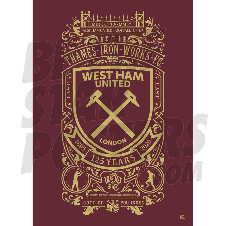 West Ham United FC 125th Anniversary Gold Text Crest Poster ...