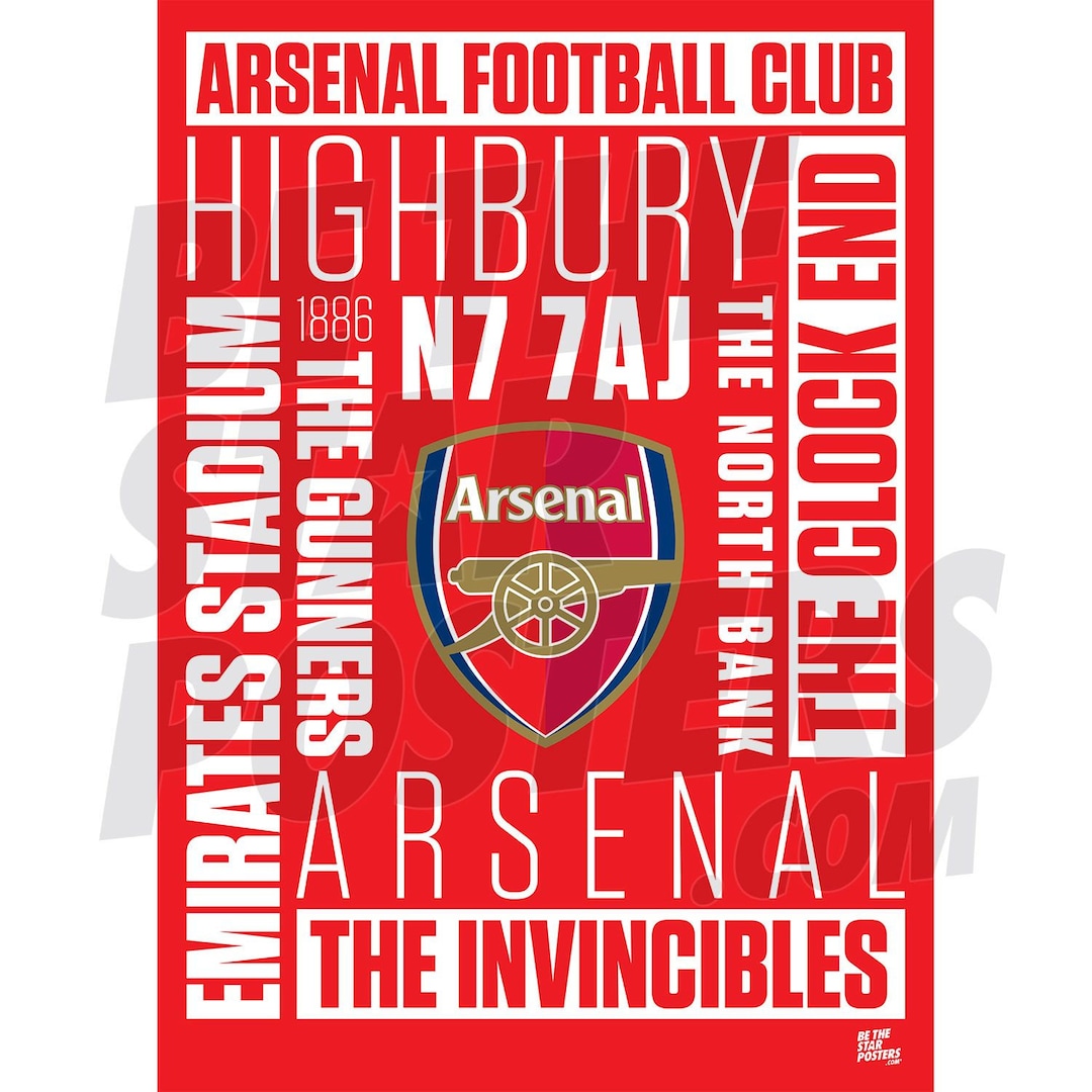 Poster Arsenal FC Word Produit sous licence officielle A4/A3 option ...