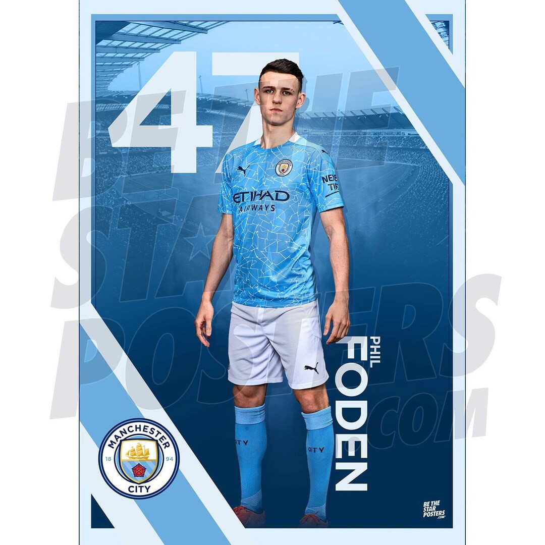 Poster portrait du Manchester City FC Phil Foden 20/21 Produit sous ...