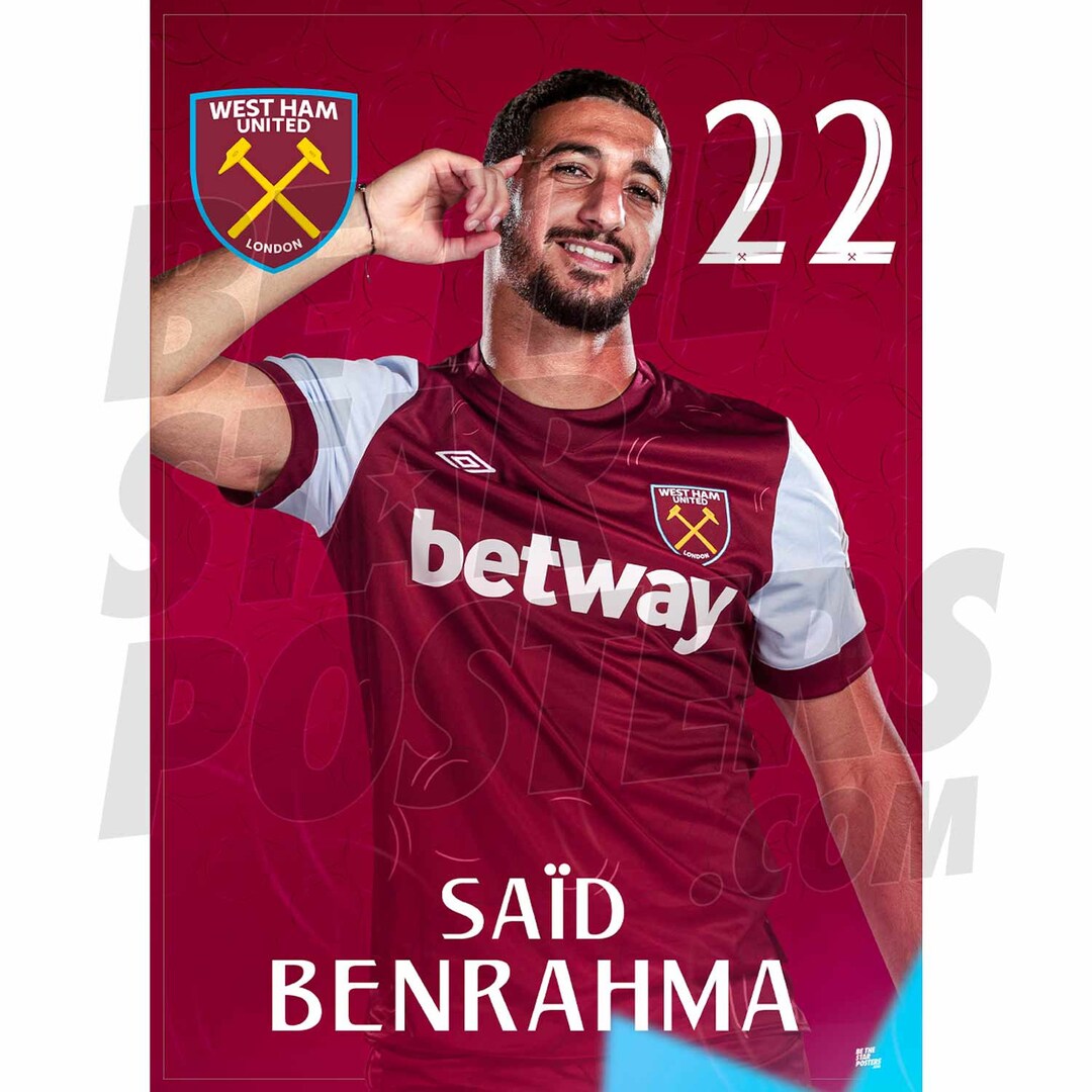 West Ham United FC Benrahma 23/24 Headshot Poster Officially Licensed ...