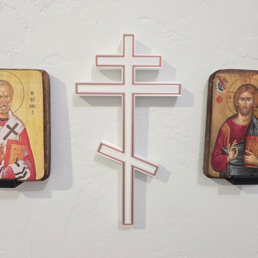 3D Printed Orthodox/catholic 3-bar Cross - White Silk & Rose Gold ...