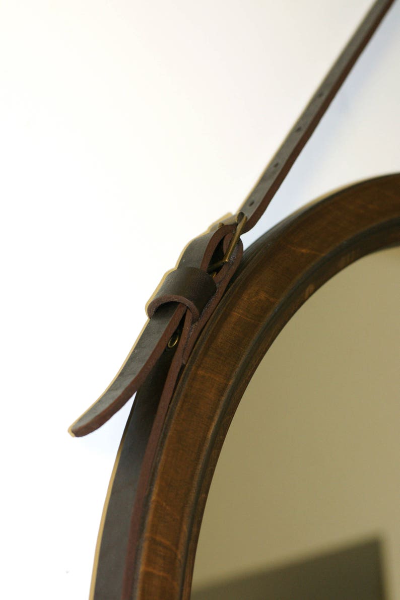 Round Vanity Mirror Brown Farmhouse Mirror Wood Leather | Etsy