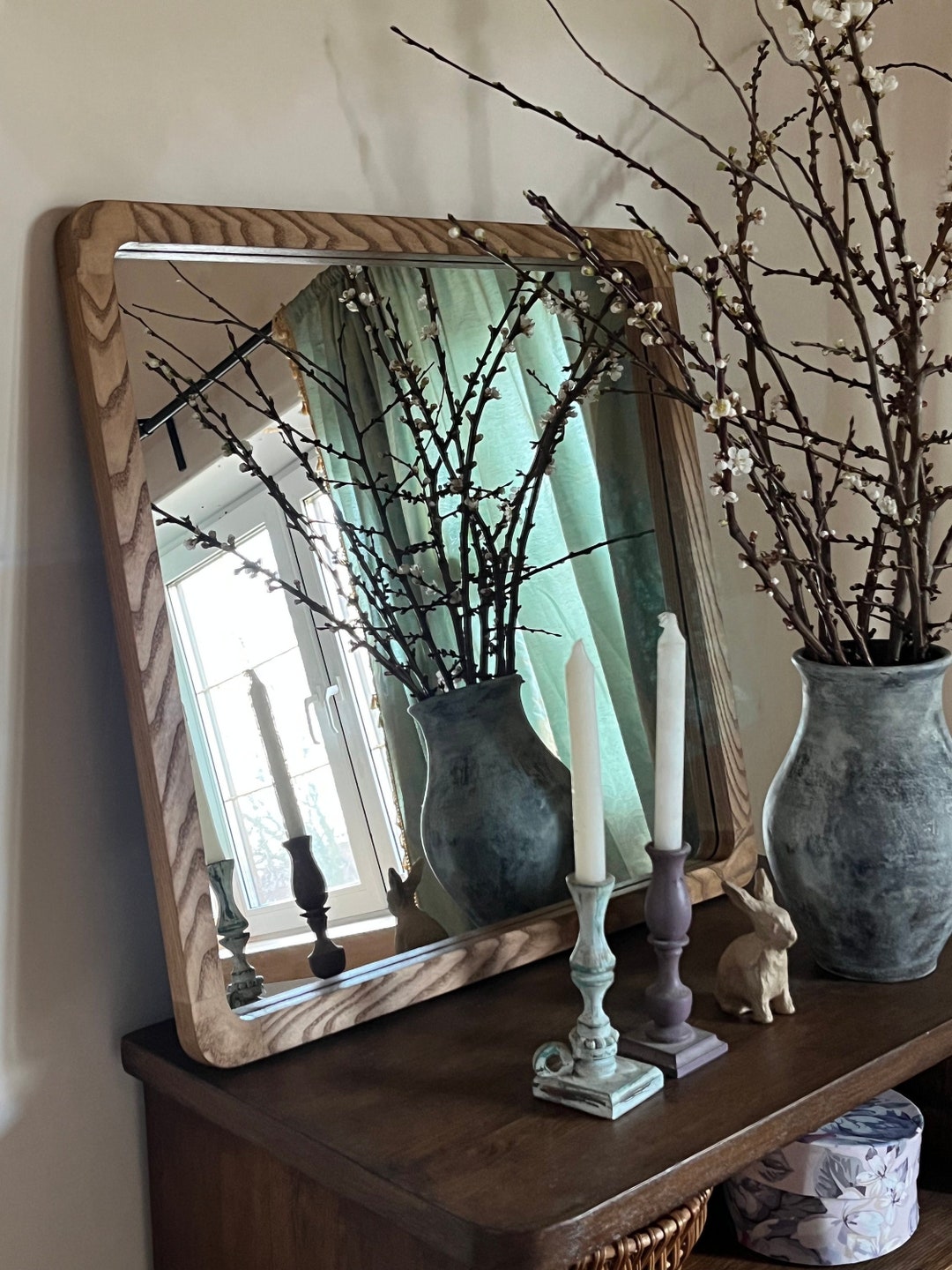 Modern Wall Mirror From Solid Wood Frame, Large Wooden Mirror for ...